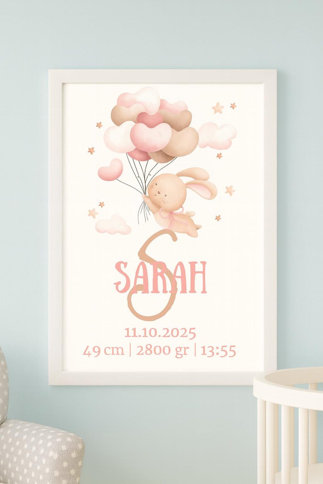 Personalized Baby Birth Poster, Rabbit Theme Nursery Decor, Baby Stats ...