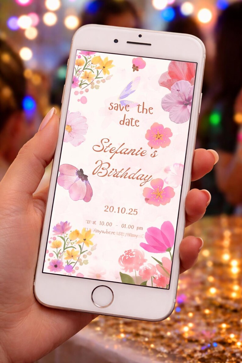 Editable Mobile Birthday Invitation | Save the Date | Floral Phone ...