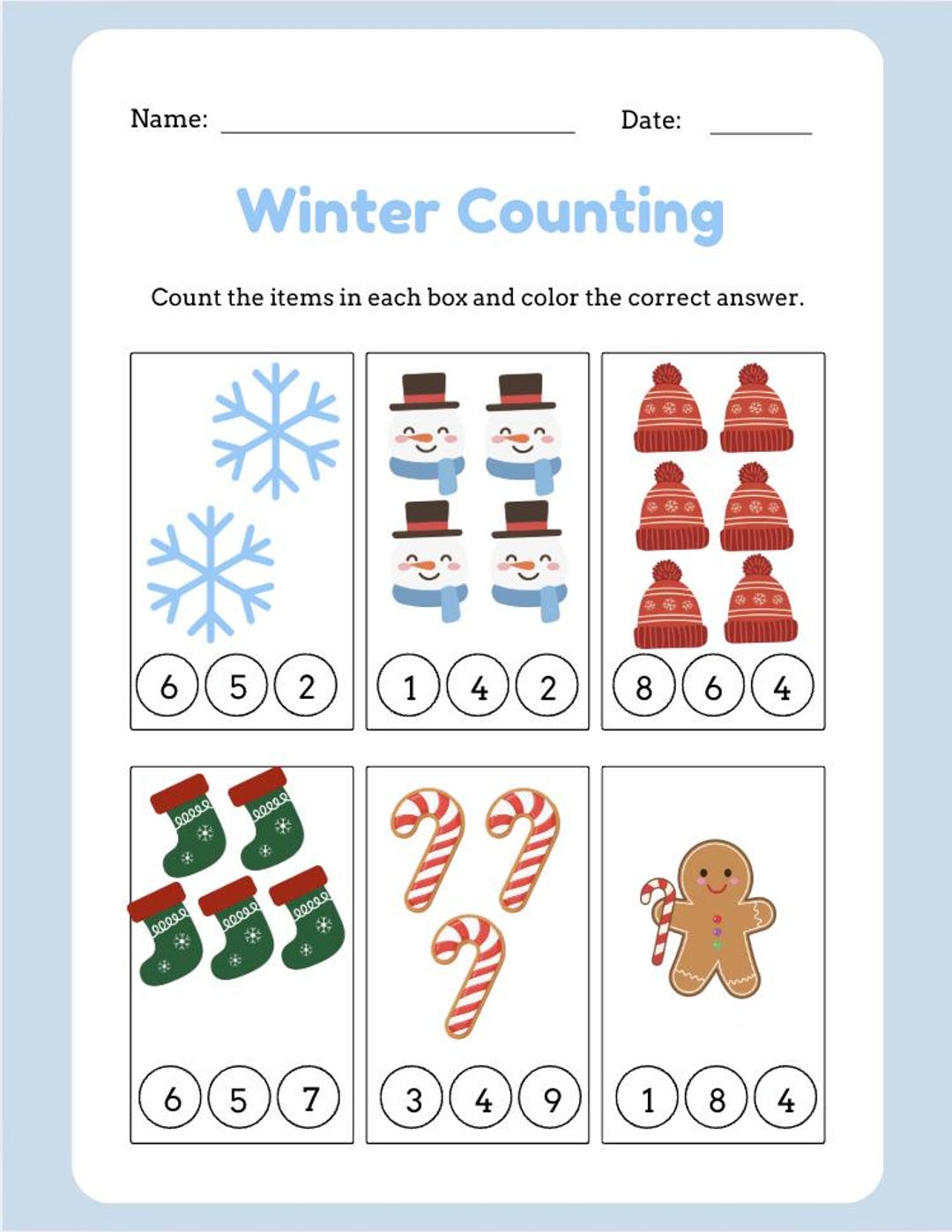 Winter Counting Worksheet - Printable Preschool Math Activity - Kids ...