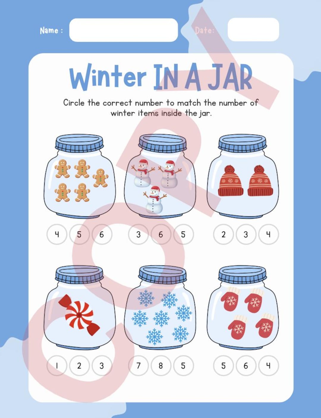 Winter Themed Counting Worksheet - Etsy