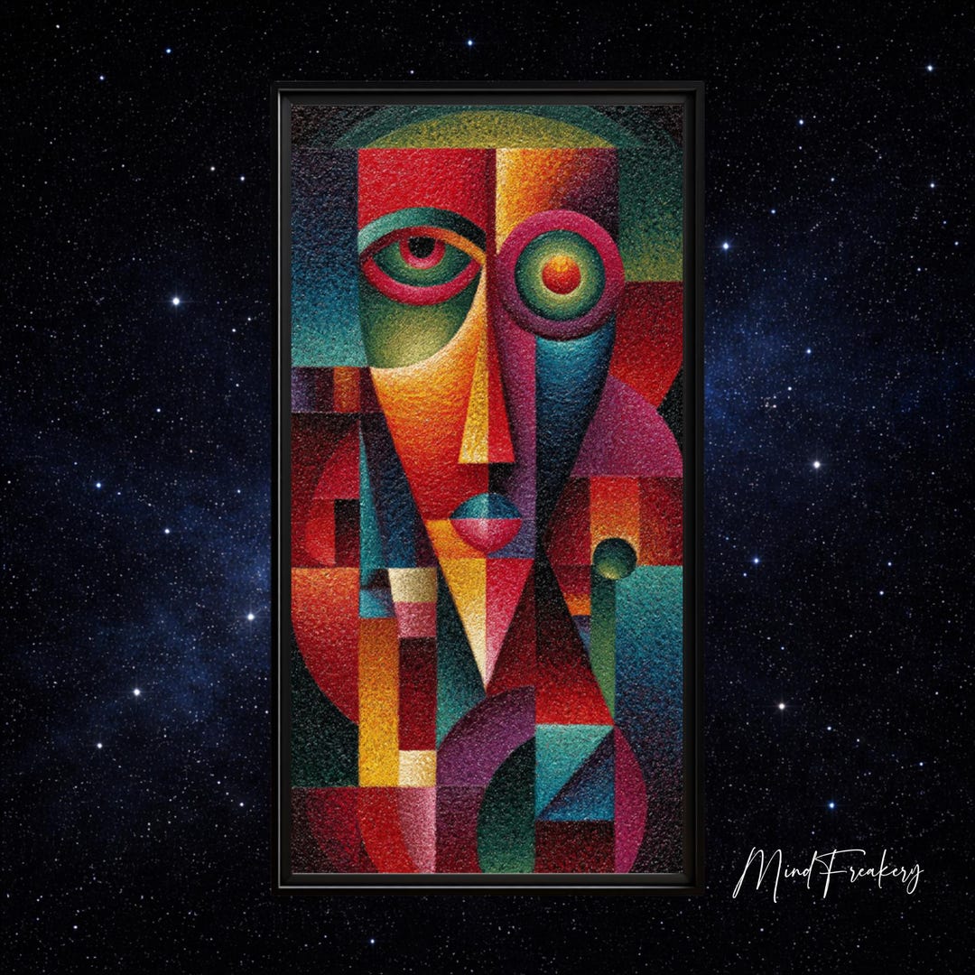 The Alien – Abstract Cubist Face Wall Art, Colorful Watercolor Surreal ...