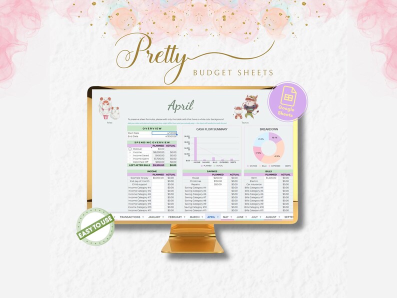 Zodiac Monthly Budget Spreadsheet for Google Sheets | Beginner Budget ...
