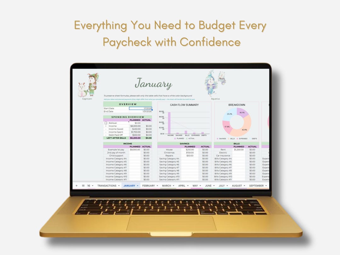 Zodiac Monthly Budget Spreadsheet for Google Sheets | Beginner Budget ...