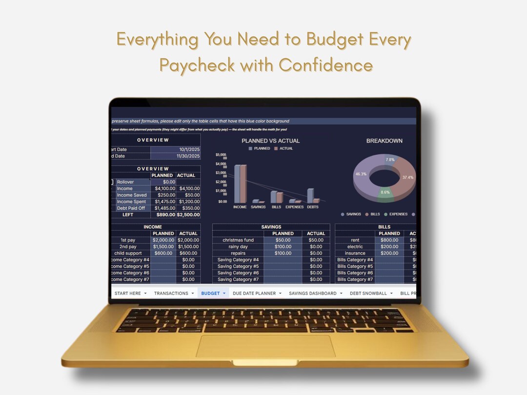 Ultimate Adhd-friendly Dark Mode Budget Planner Google Sheets Multiple ...