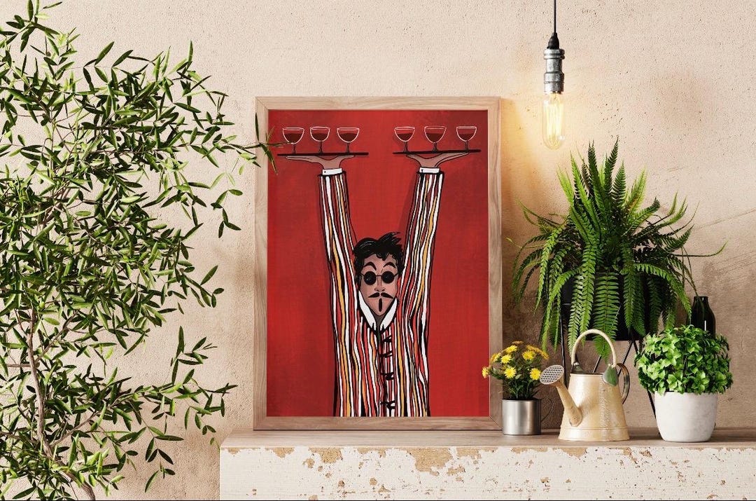 French Waiter Serving Drinks - Bar Cart Art - Aesthetic Wall Art ...