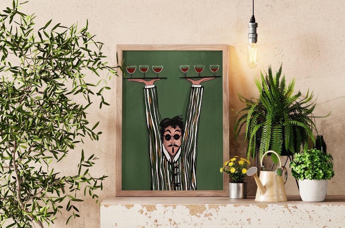 French Waiter Serving Drinks - Bar Cart Art - Aesthetic Wall Art ...