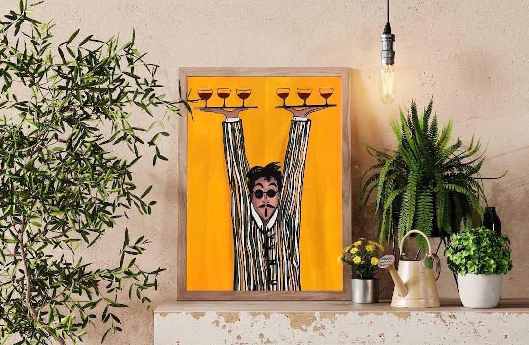 French Waiter Serving Drinks - Bar Cart Art - Aesthetic Wall Art ...