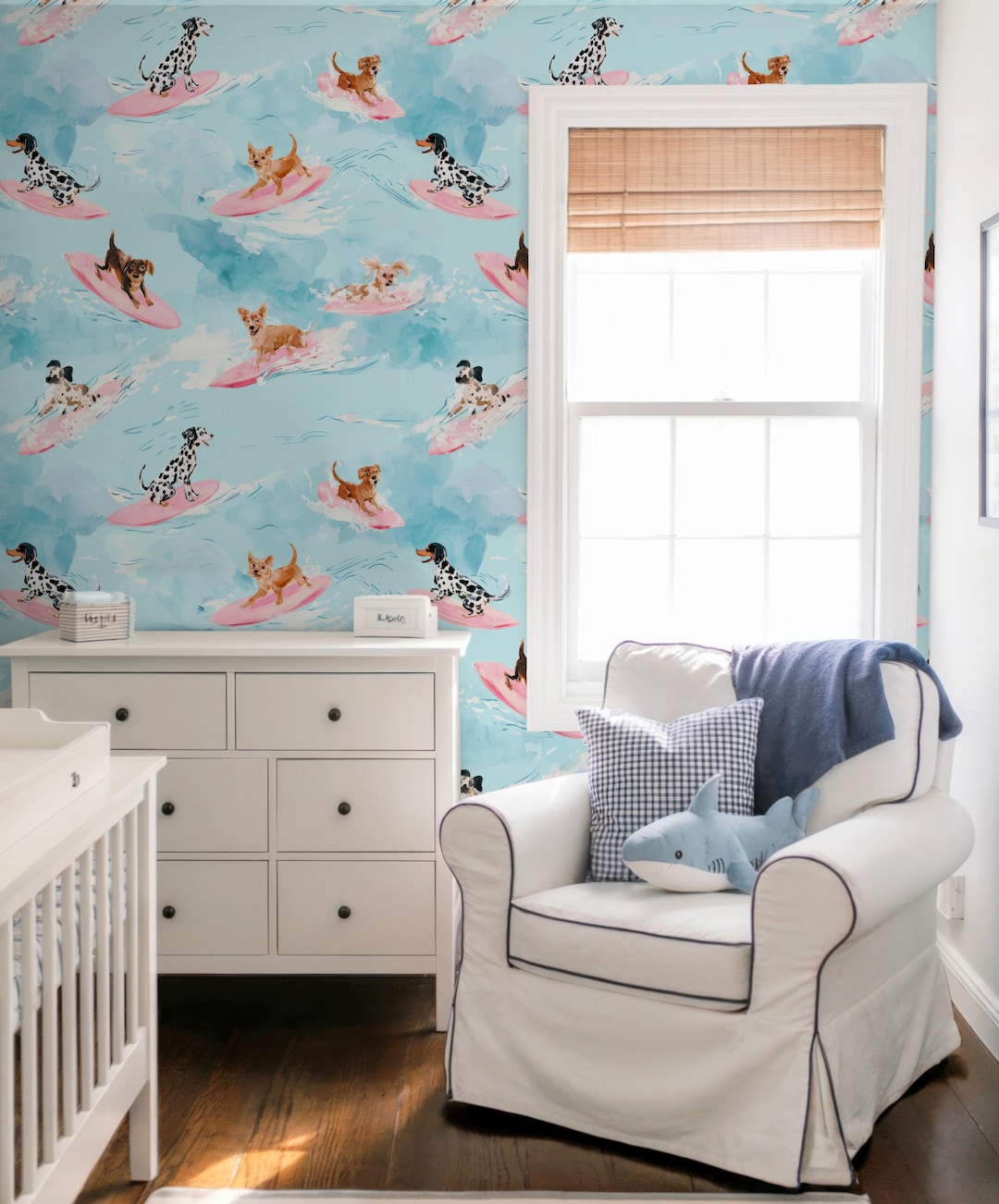 Surfing Dogs Wallpaper - Peel and Stick Ocean Wave Design for Playful ...