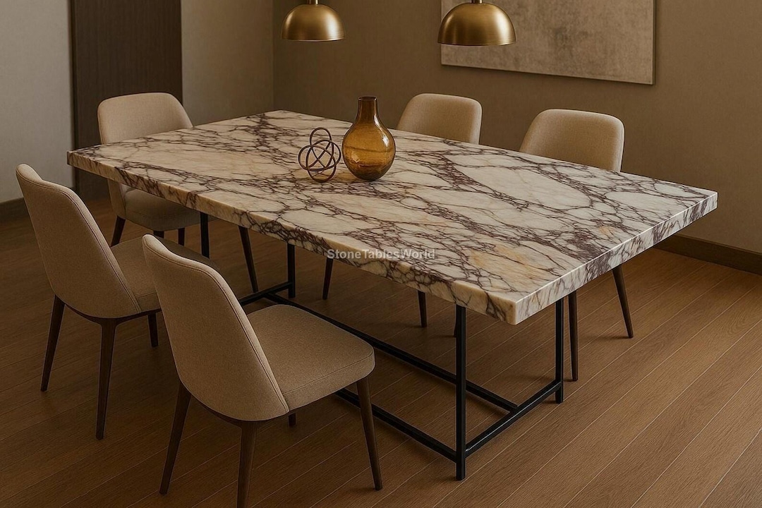 Luxury Calacatta Viola Marble Dining Table – Rectangular Stone Table ...