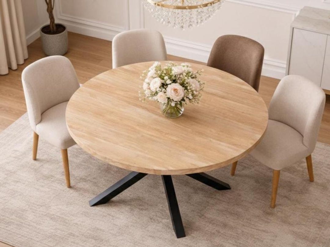 Round Travertine Dining Table Top | Honed Natural Stone Table | Cream ...