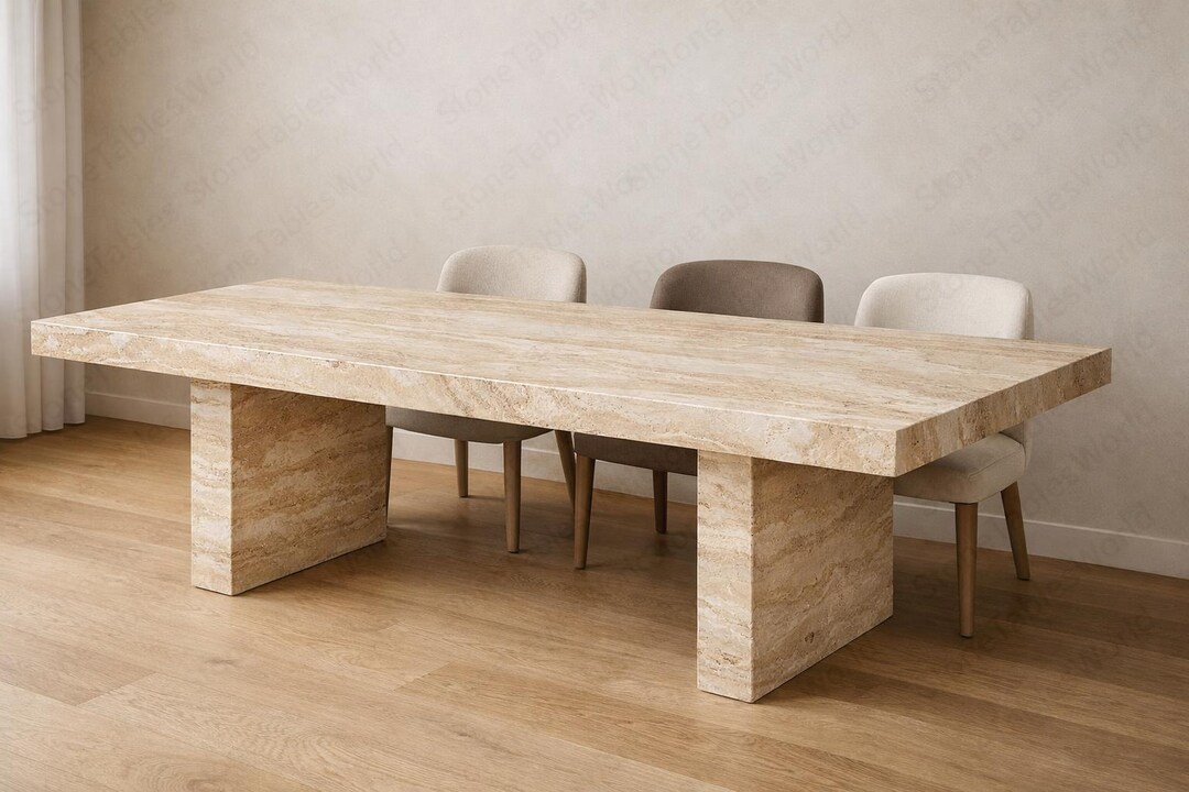 Custom Travertine Dining Table | Natural Stone Pedestal Table ...
