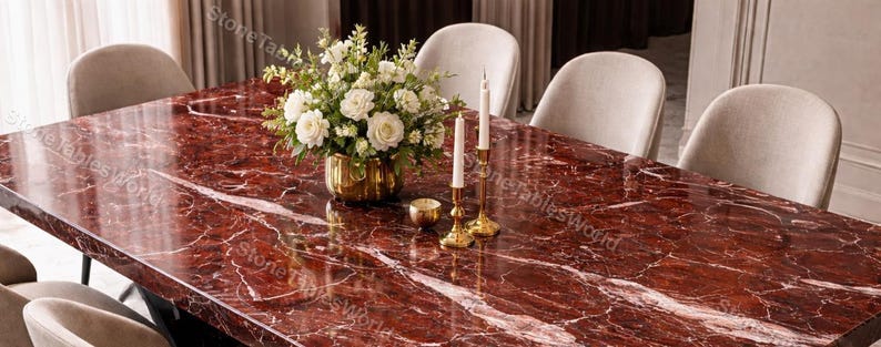 Luxury Red Marble Dining Table | Rectangular Rosso Levanto Stone Table ...