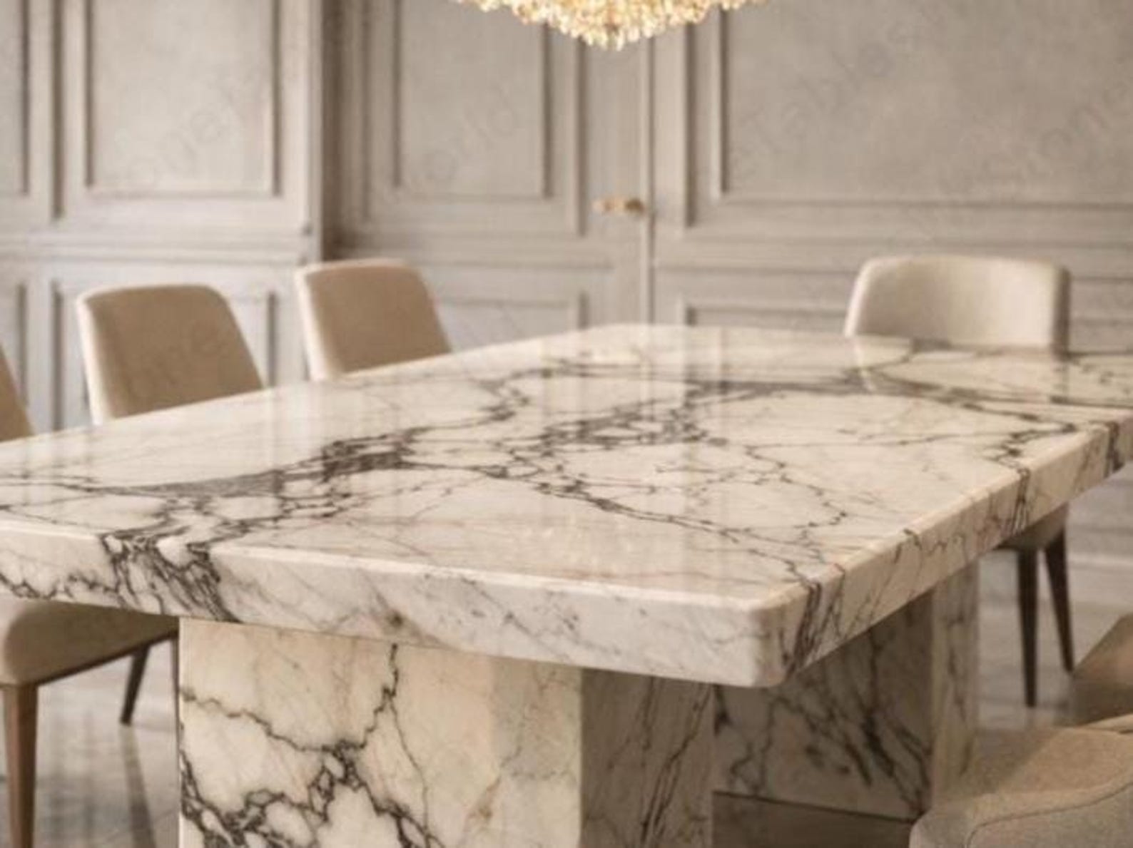 Minimalist Italian Marble Dining Table | Calacatta White & Grey Veined ...