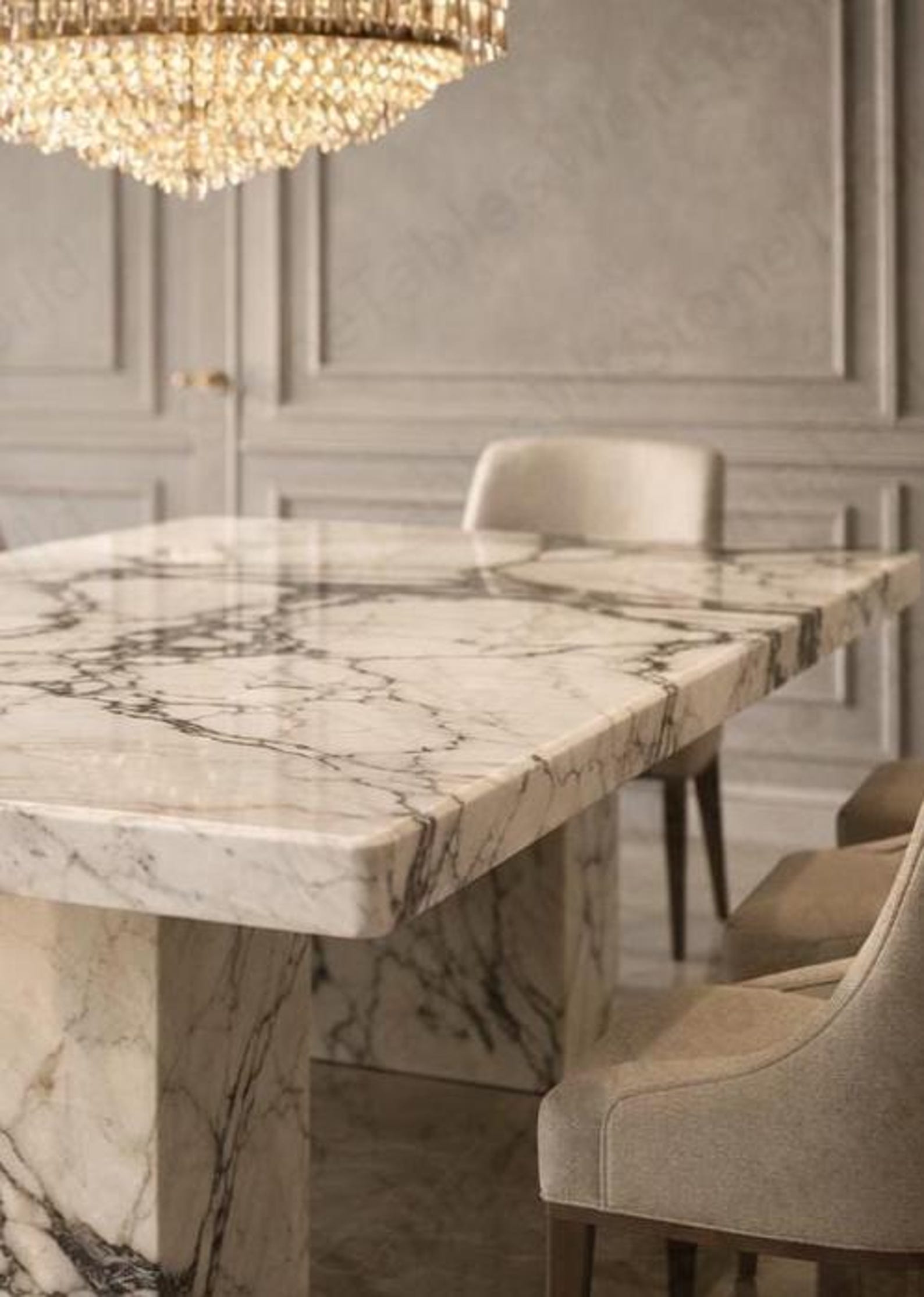 Minimalist Italian Marble Dining Table | Calacatta White & Grey Veined ...