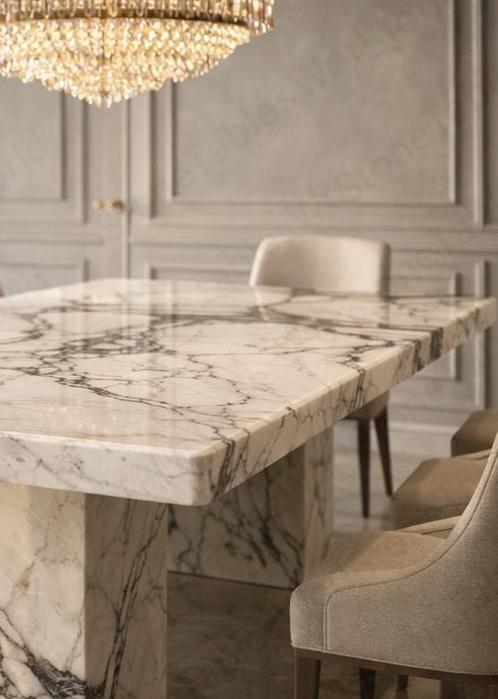 Minimalist Italian Marble Dining Table | Calacatta White & Grey Veined ...