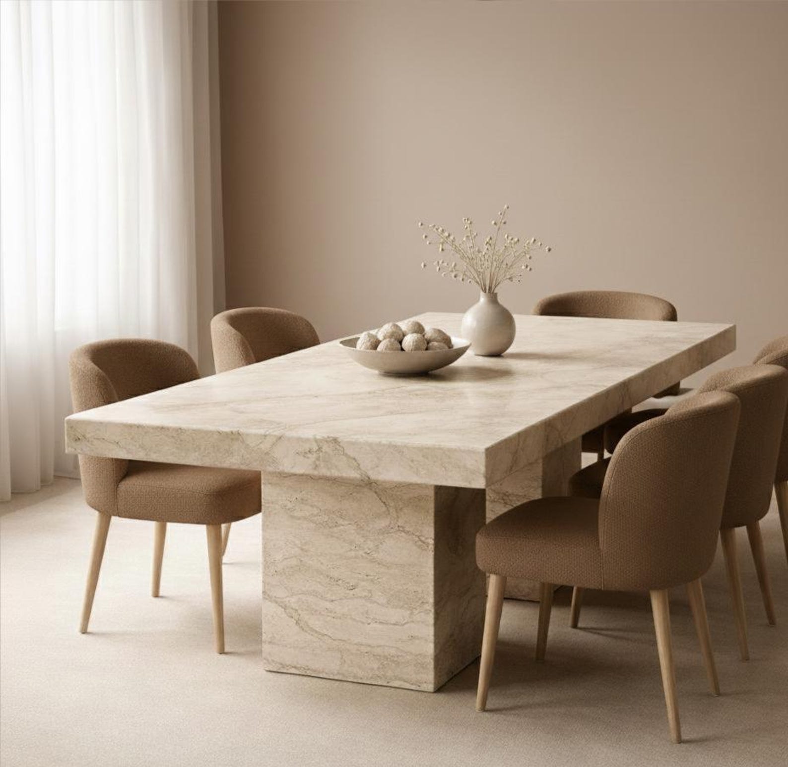 Handmade Travertine Dining Table Top | Custom Natural Stone Pedestal ...