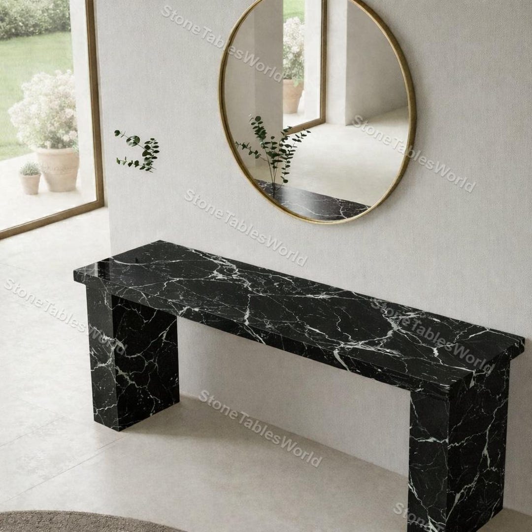Black Marble Console Table – Minimalist Nero Marquina Stone Entryway ...