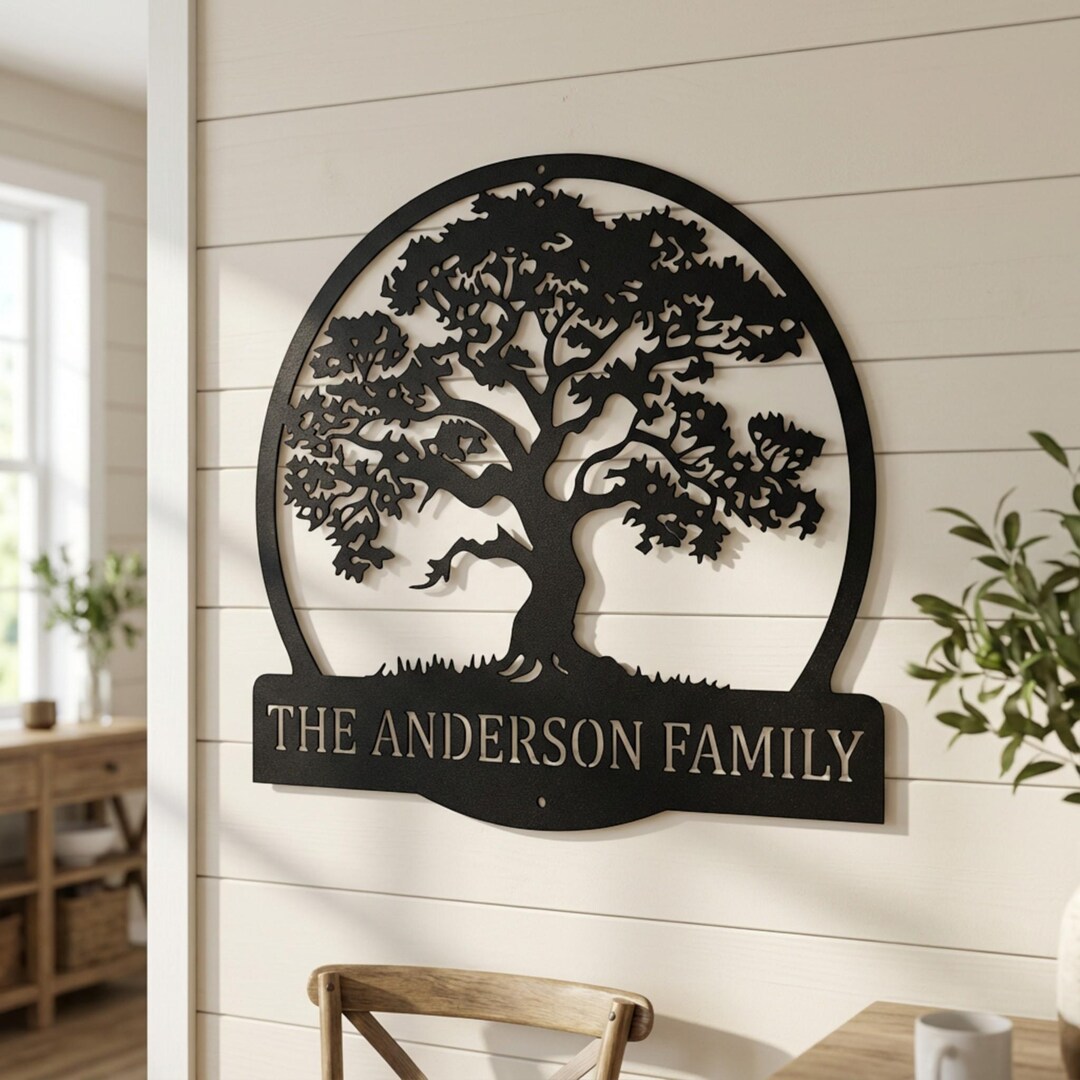 Personalized Oak Tree Metal Wall Art, Custom Family Name Sign, Tree of ...