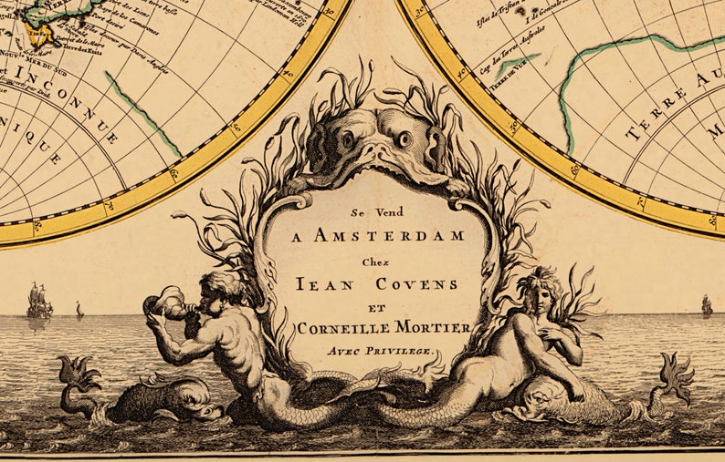 1720 Old World Map Historic Antique Map Guillaume De L'isle Mappe Monde ...