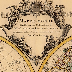 1720 Old World Map Historic Antique Map Guillaume De L'isle Mappe Monde ...