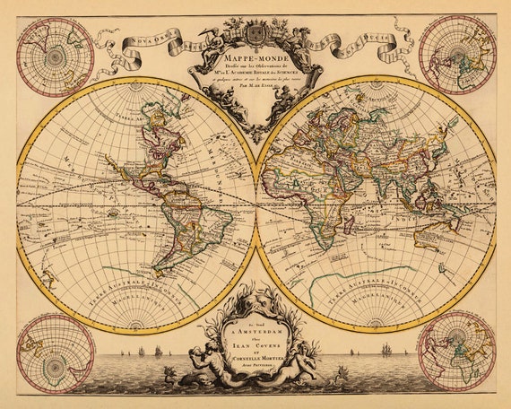 1720 Old World Map Historic Antique Map Guillaume De | Etsy