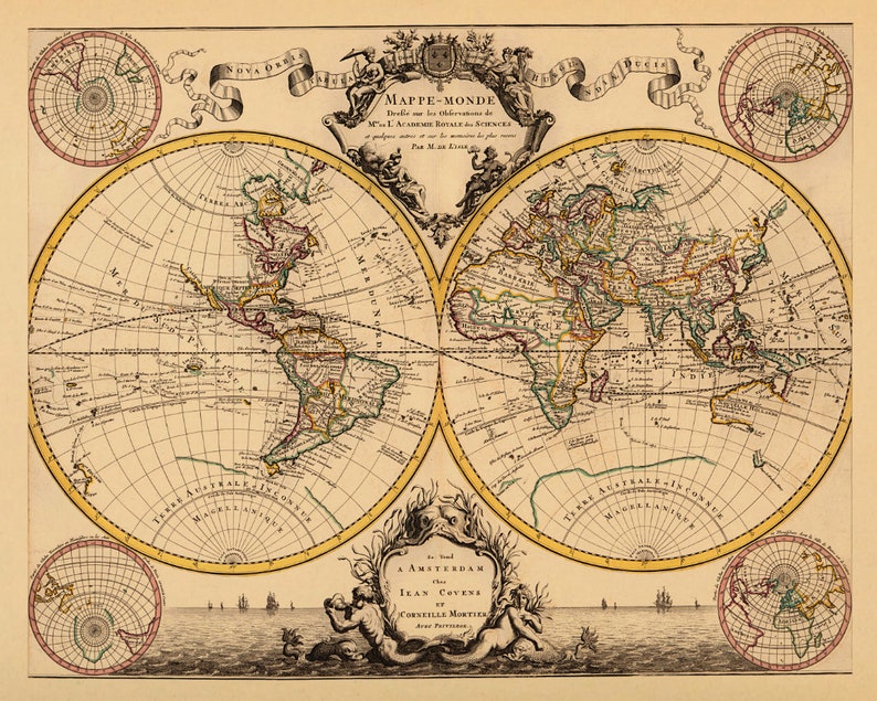 1720 Mapa del Viejo Mundo Histórico Mapa Antiguo Guillaume de L'Isle ...