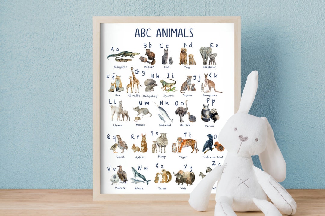ABC Alphabet Watercolor A-Z Animals Poster, PRINTABLE Art Print ...