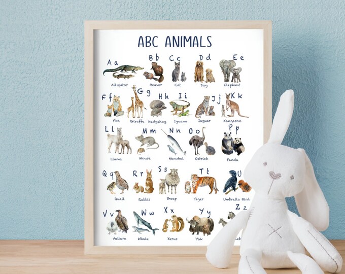 Watercolor Animal Printable Alphabet ABC Digital Poster With Safari ...