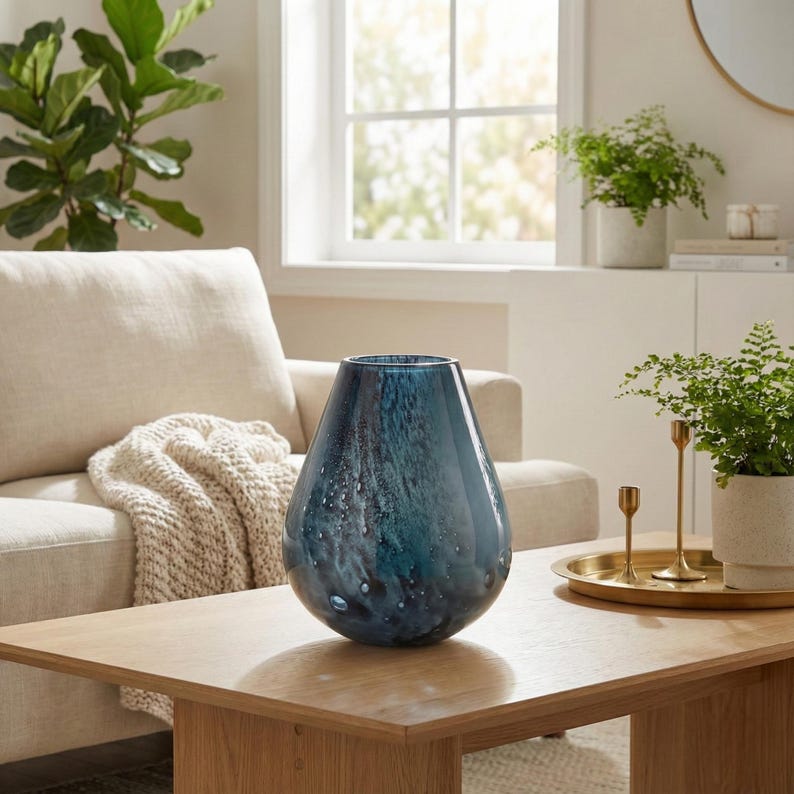 Turquoise Vase, Teal Vase, Extra Large Vases, Blown Glass Vase, Handmade Murano Glass Vase for ...
