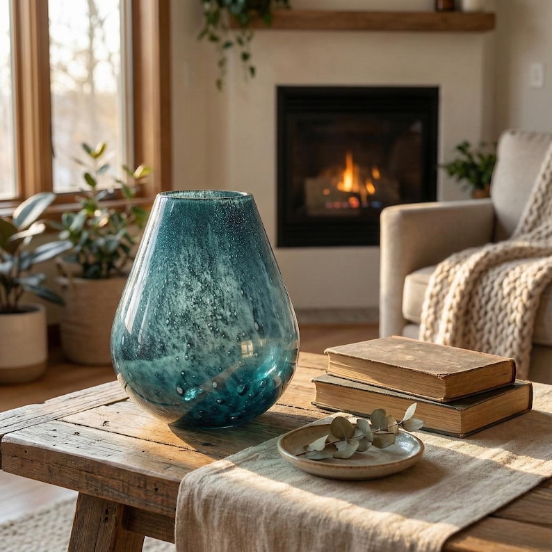 Turquoise Vase, Teal Vase, Extra Large Vases, Blown Glass Vase ...