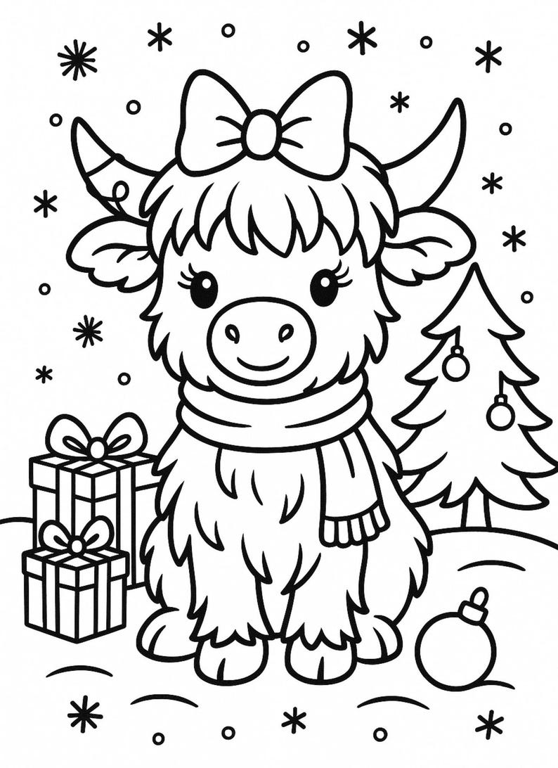 Baby Highland Cow Holiday Coloring Book – Digital Download Christmas ...
