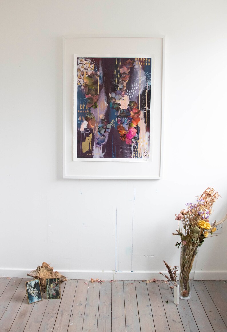 Invoke - Original Abstract Mixed Media Collage Art - Deep Crimson ...