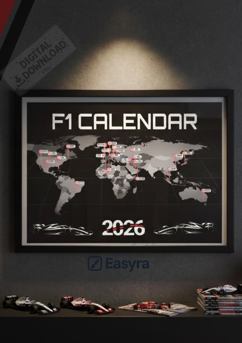 Formula 1 2026 Race Calendar World Map Poster | F1 Schedule Wall Art ...