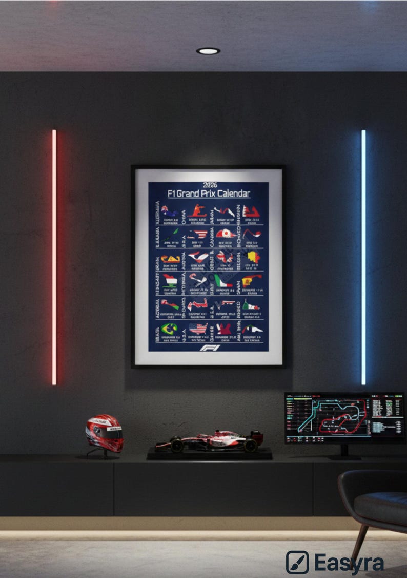 Formula 1 2026 Grand Prix Calendar Poster | F1 Race Schedule Wall Art ...