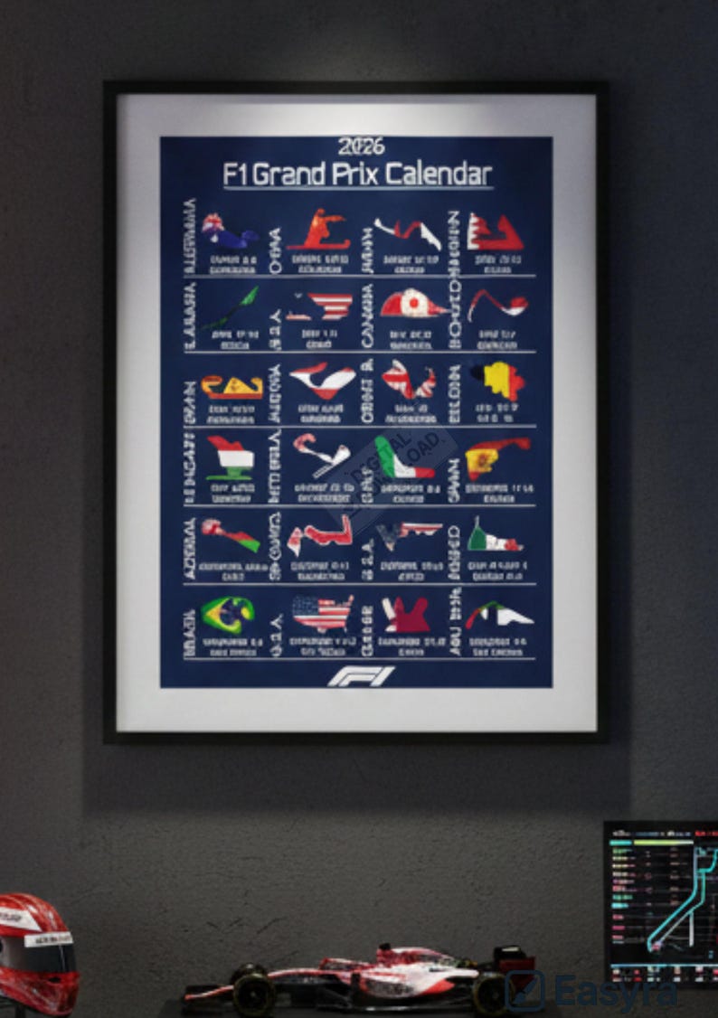 Formula 1 2026 Grand Prix Calendar Poster | F1 Race Schedule Wall Art ...