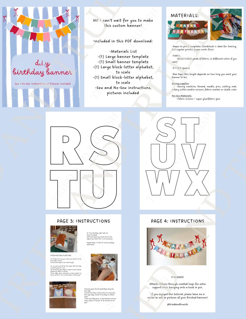 DIY Birthday Banner Digital Download -- Templates, Sew and No-sew ...