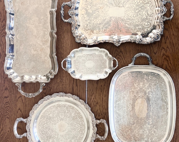 Vintage Heavy Melon Sheffield Design Silver Plate Oval Serving Tray 30 ...