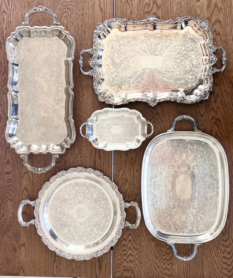 Vintage Assorted Silver-plated Serving Trays With Handles - Etsy
