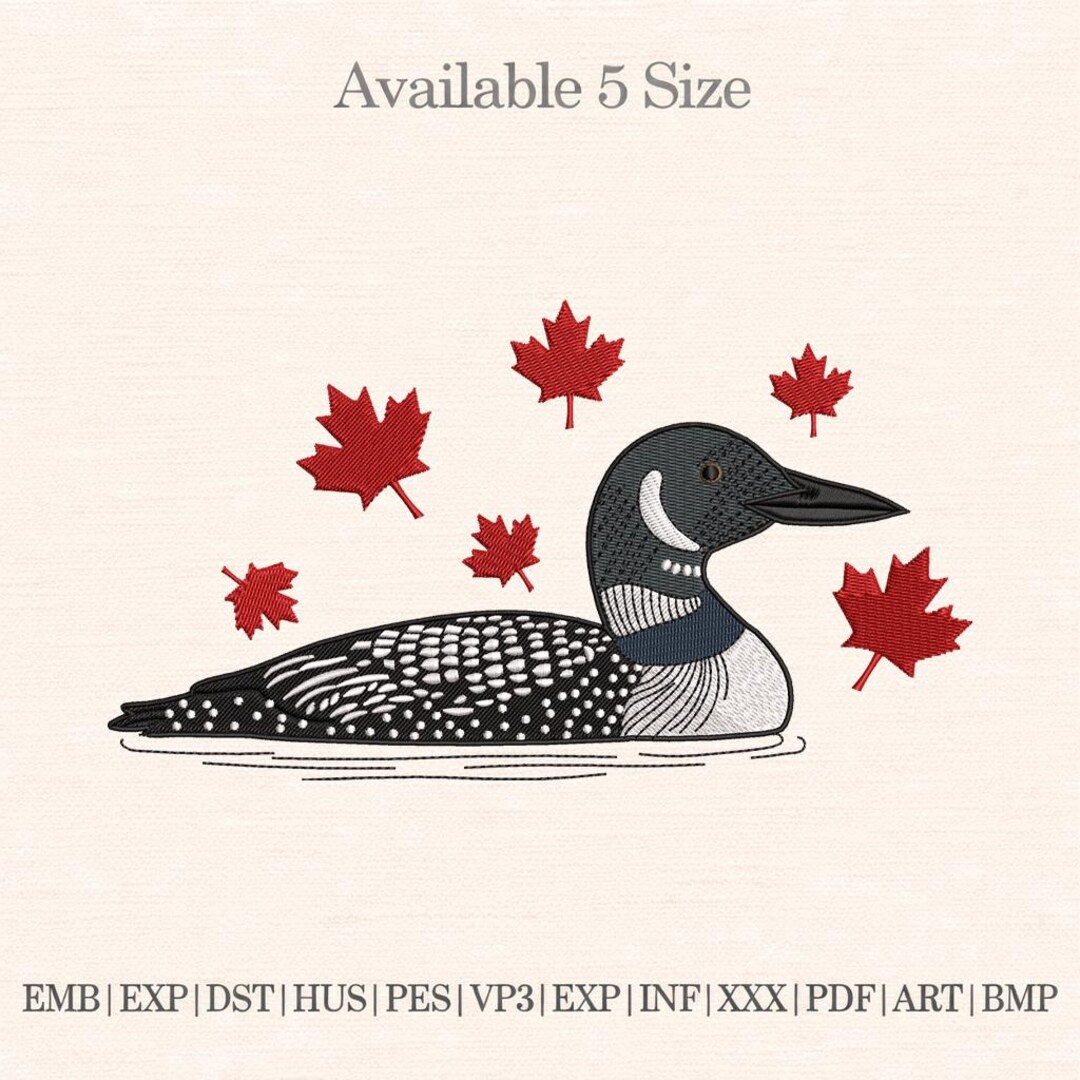 Canadian Loon Embroidery Design | Maple Leaf Bird Machine Embroidery ...