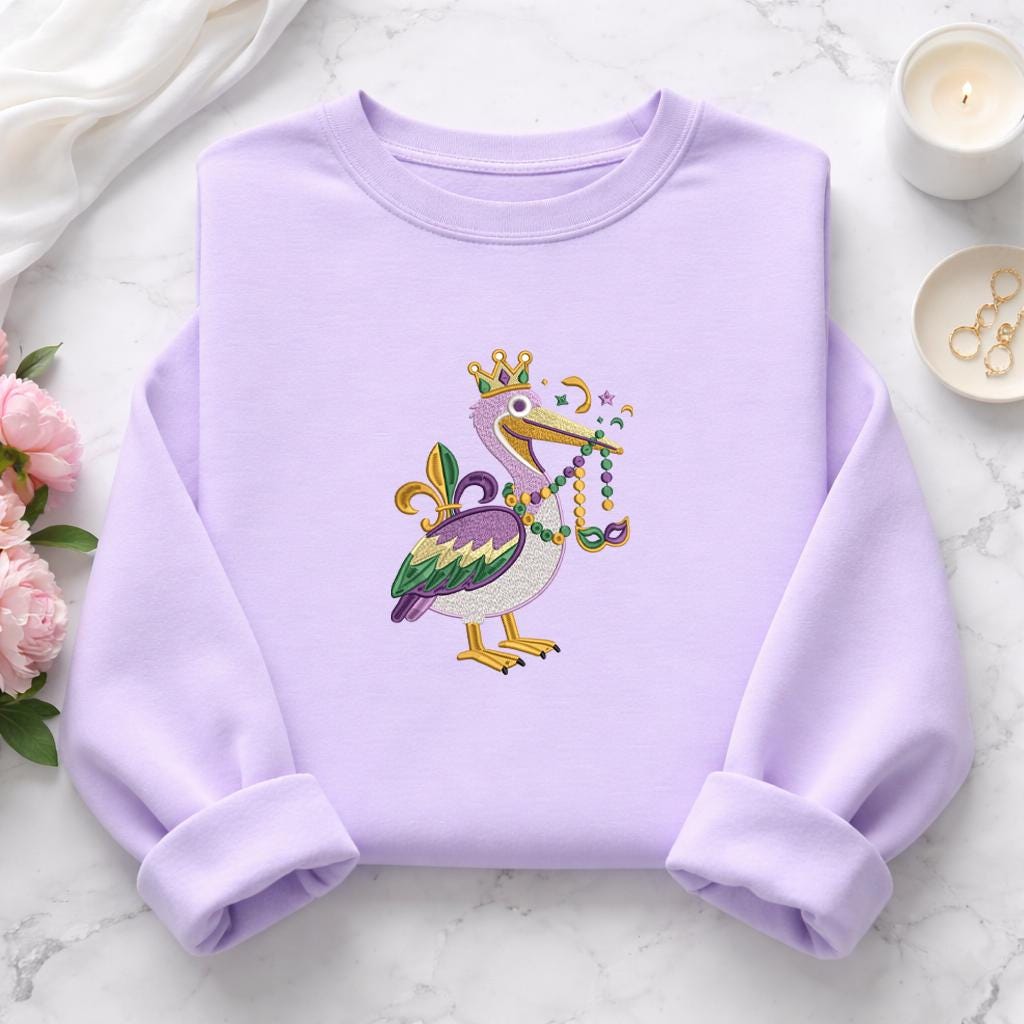 Mardi Gras Pelican Embroidery Design, Carnival Pelican Embroidery, King ...