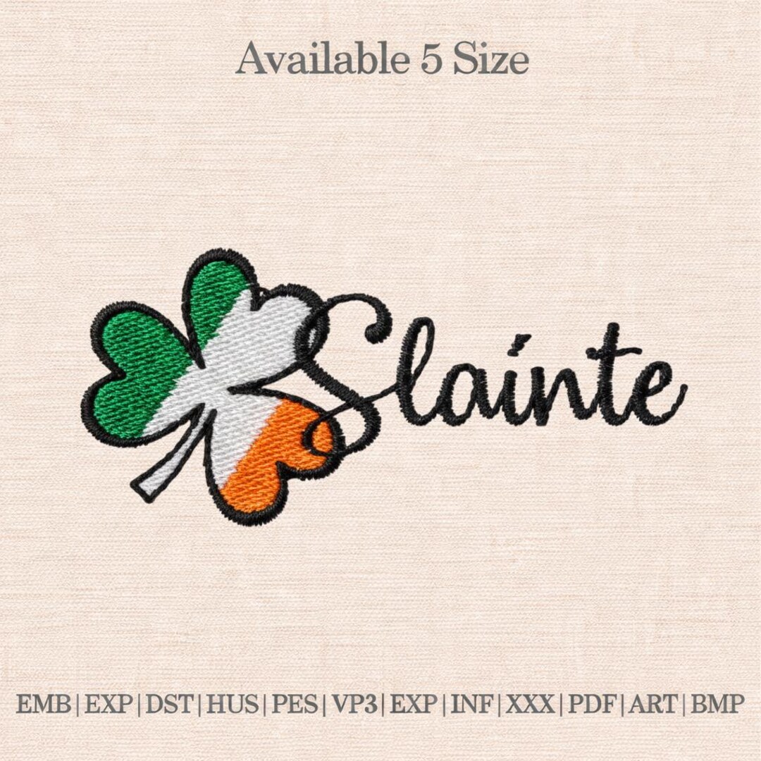 Sláinte Embroidery Design, Irish Shamrock Embroidery File, St Patrick ...