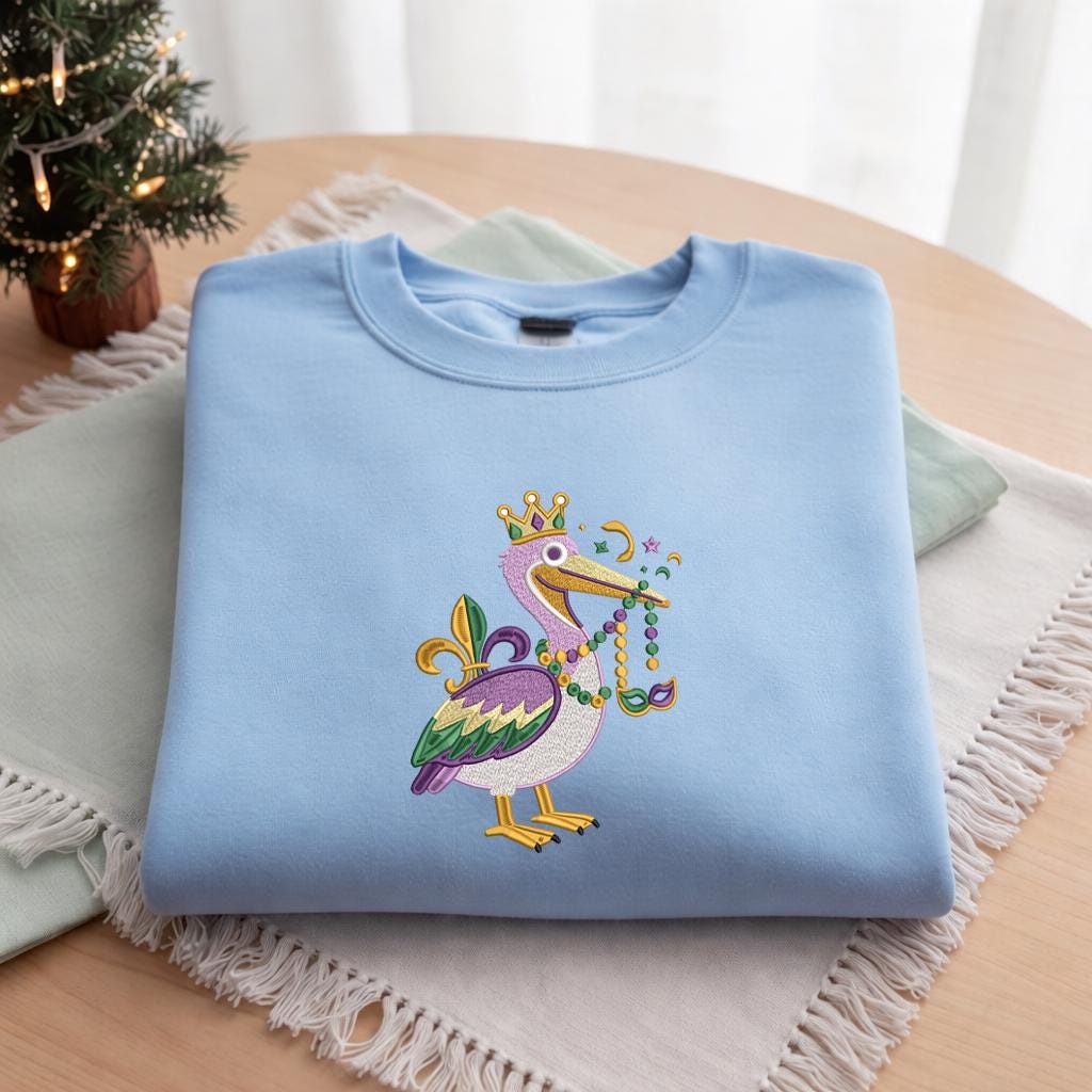 Mardi Gras Pelican Embroidery Design, Carnival Pelican Embroidery, King ...