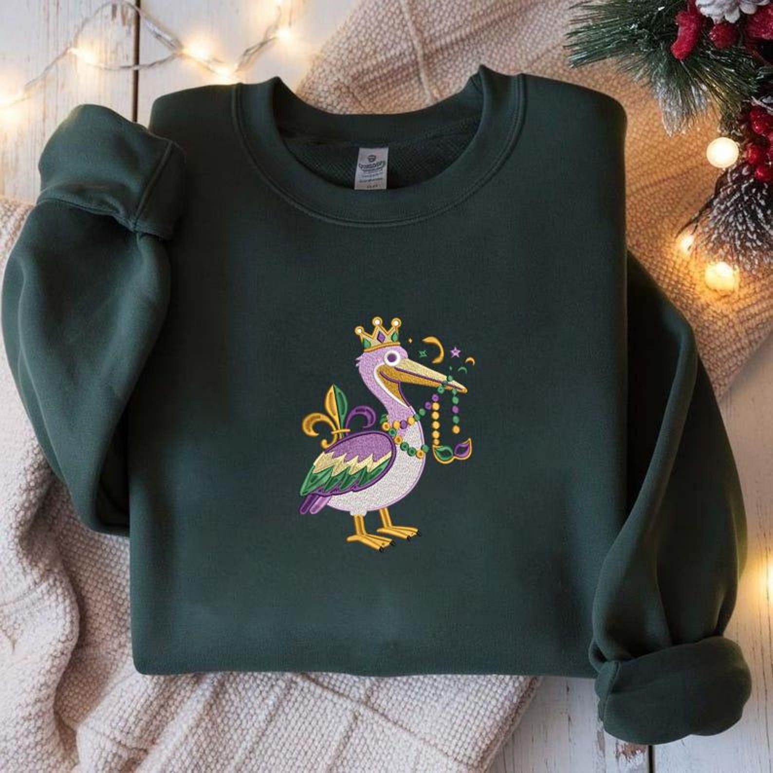 Mardi Gras Pelican Embroidery Design, Carnival Pelican Embroidery, King ...