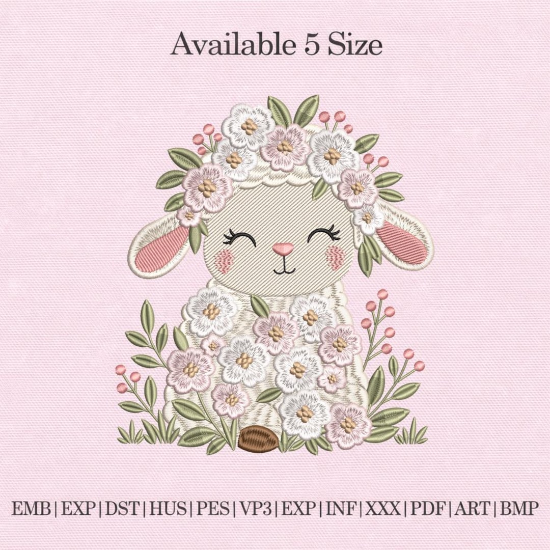 Floral Lamb Embroidery Design,cute Sheep Embroidery File,spring Flower ...