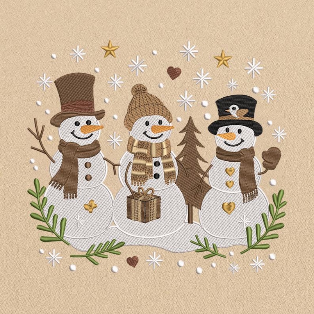 Three Snowmen Embroidery Design, Christmas Snowman Machine Embroidery ...