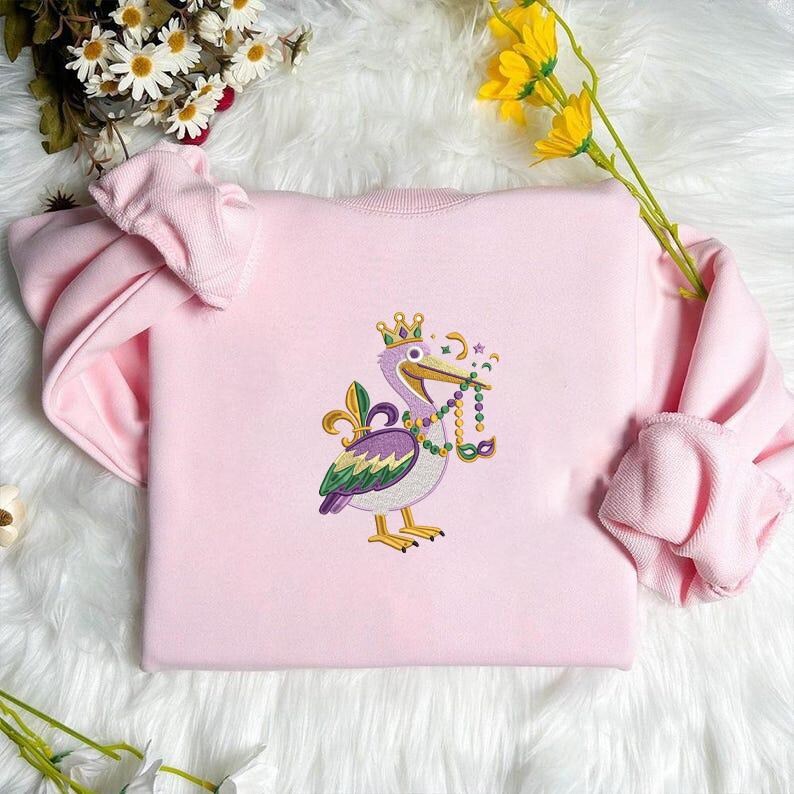 Mardi Gras Pelican Embroidery Design, Carnival Pelican Embroidery, King ...