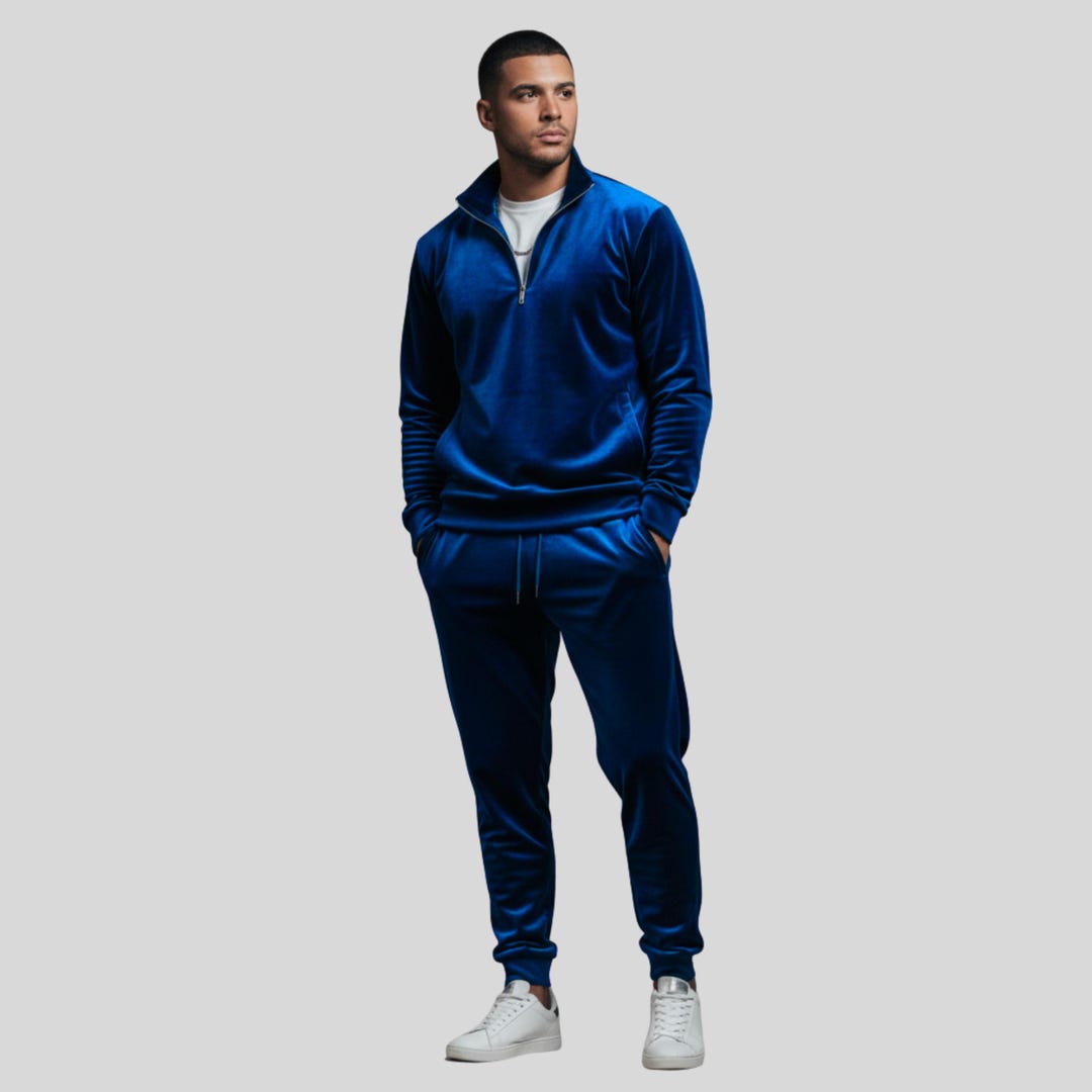 Men's Velour Tracksuit: Quarter Zip, Elastic Waist, Fall Outfit - Etsy