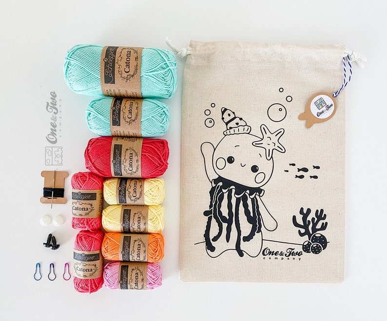 CROCHET KIT Ellis the Jellyfish Amigurumi Blue Version One | Etsy