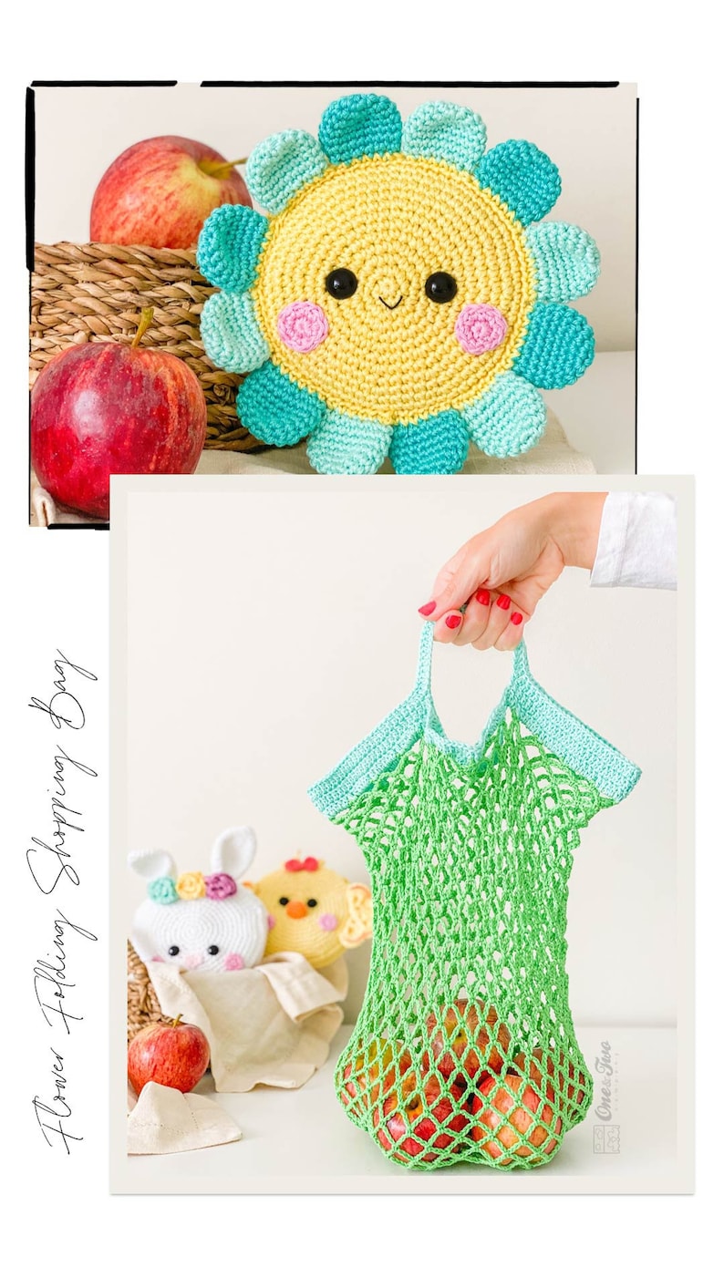 Spring Folding Bag Crochet Pattern, Chicken Bunny Flower Amigurumi, Eco ...