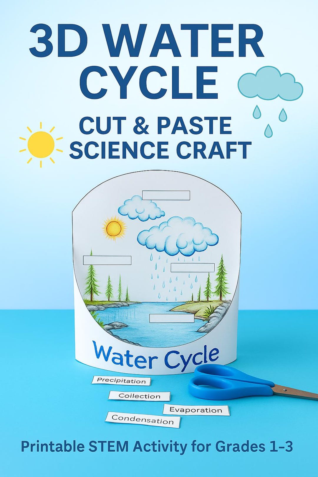 3D Water Cycle – Cut & Paste Science Craft | Printable STEM Activity ...